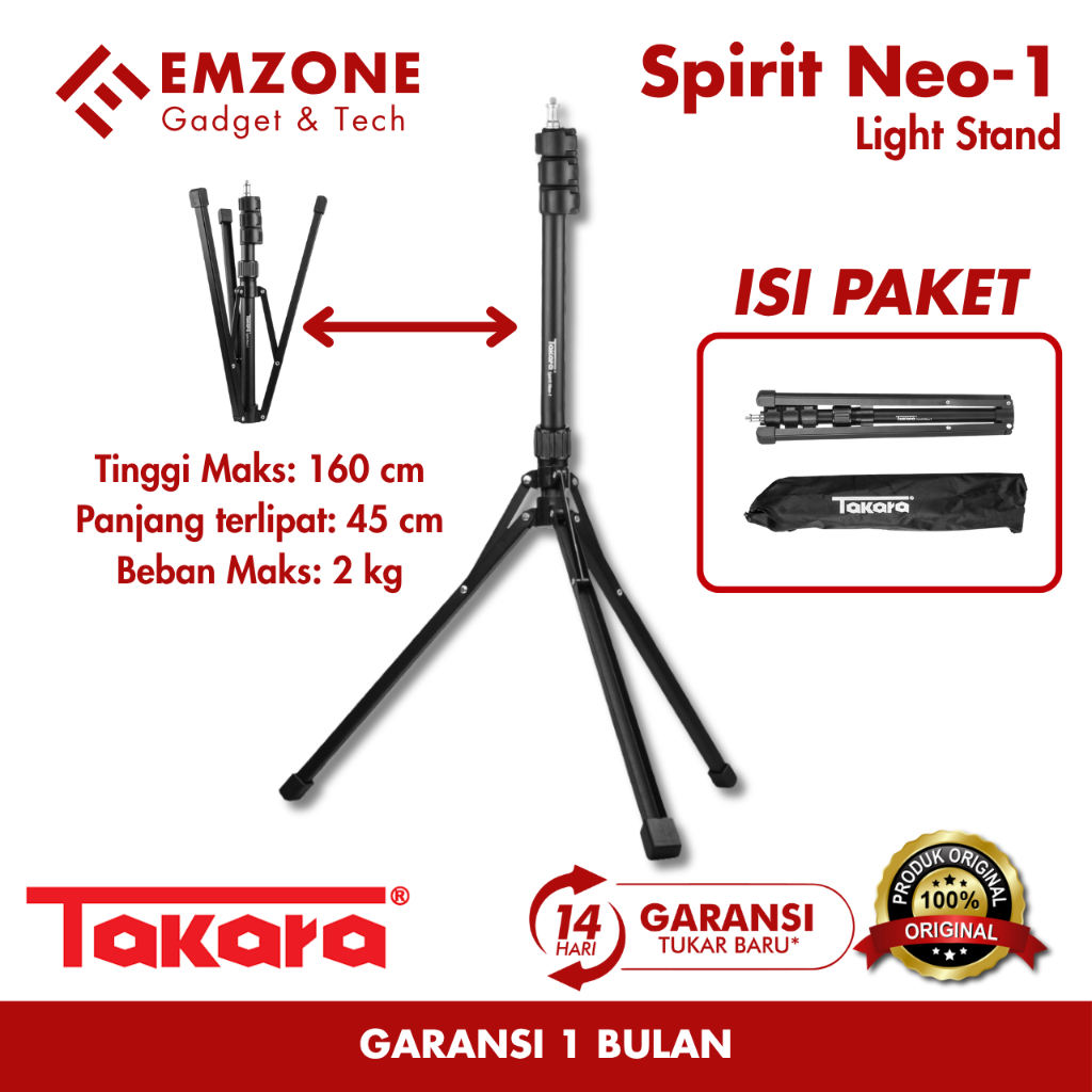 Takara SPIRIT NEO-1 Compact Light Stand Tripod for Lightning & Studio ...