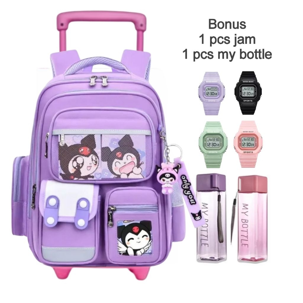 Girls' Trolley Bags Children's Backpacks Girls' Trolley Bags with KUROMI Pattern Free Watches ...