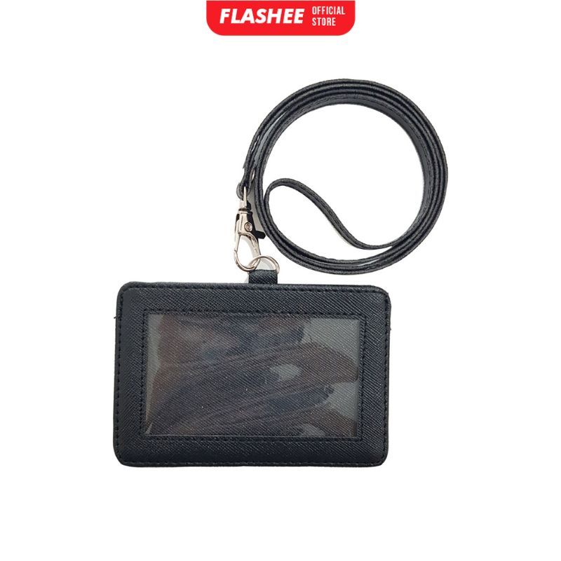 Name Tag Horizontal Black Leather Lanyard Landscape PU Leather ID Card ...