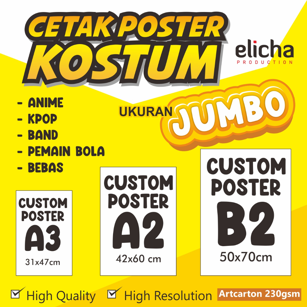 CUSTOM POSTER PRINTING SIZES A3+, A2, B2 HD - CUSTOM ANIME, KPOP, BAND ...