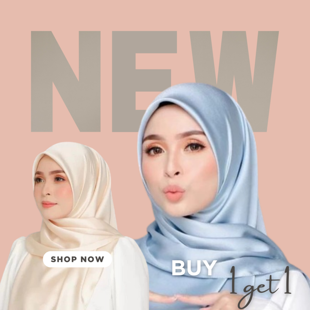 Bundlin Hijab 2 PCS Satin Hijab/Satin Veil/Quadrilateral Veil/Muslimah ...