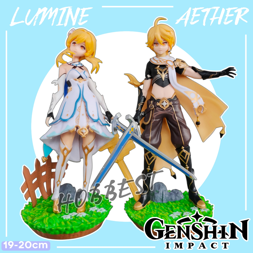 Genshin IMPACT Action Figure : AETHER x LUMINE - Miniature Gensin Impac Cake Topper Toy Display ...