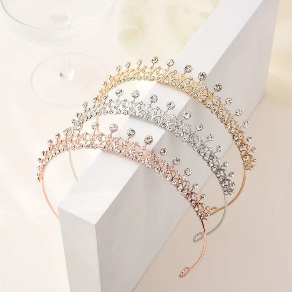 Zircon Crown Ria Silver Gold Wedding Crown Ria Diamond Gems | Shopee ...
