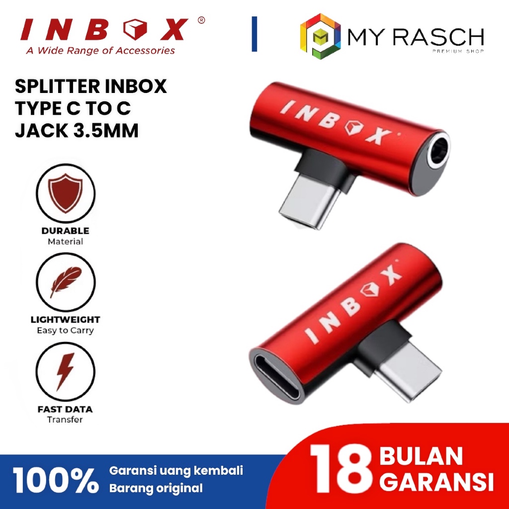 Inbox Converter Splitter Type C Dual Connector 2in1 Charging Cable Connector and Audio Jack 3 ...