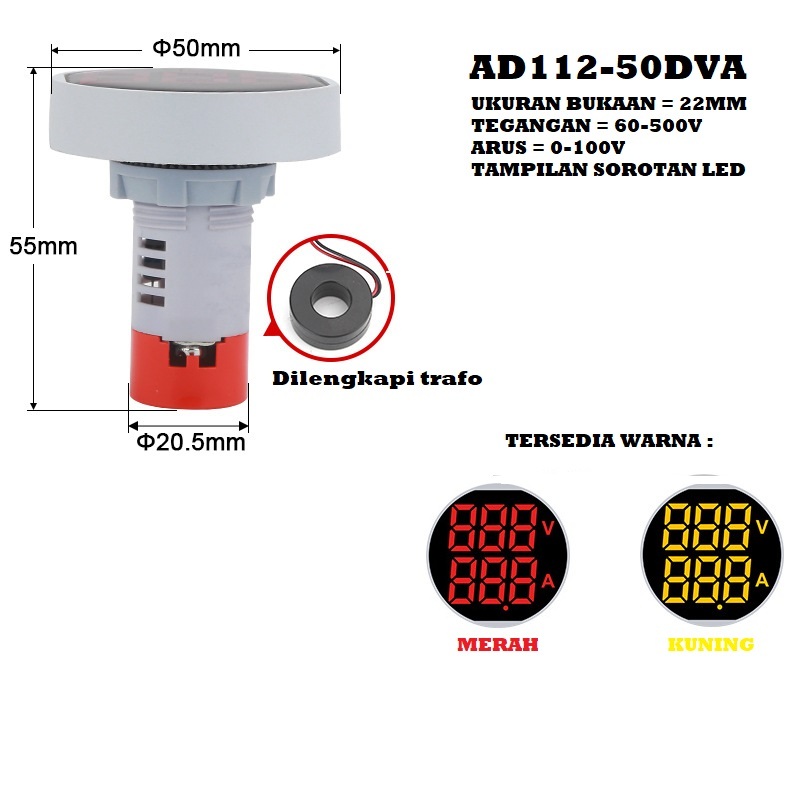 PILOT LIGHT AD16-50 PANEL INDICATOR VOL + AMPER METER LARGE ROUND 5CM ...