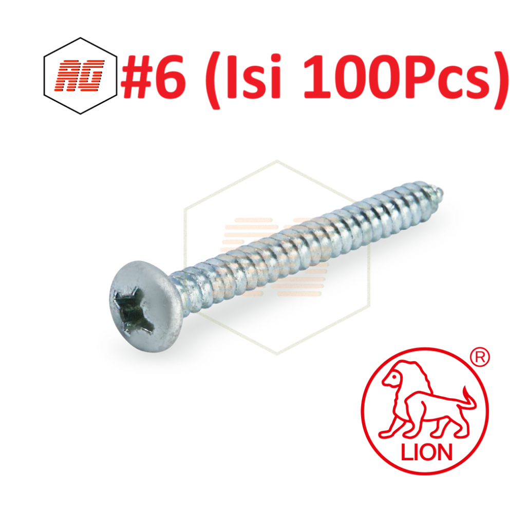 PH Tapping Screws (Pan Head) "LION" 6 (Contents 100 pcs) | Shopee ...