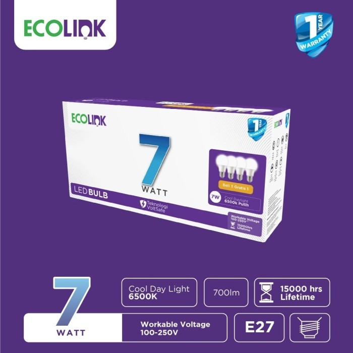 PUTIH Ecolink Multipack Bulb 7 Watt Cool Day Light - White 6500K ...