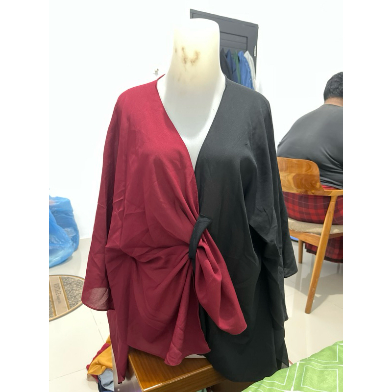 BLACK MAROON KIMONO OUTER | Shopee Philippines