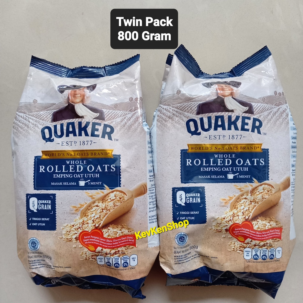 Quaker Rolled Oats Oatmeal Cereal 800gram Whole Grains 800 grams BPOM ...