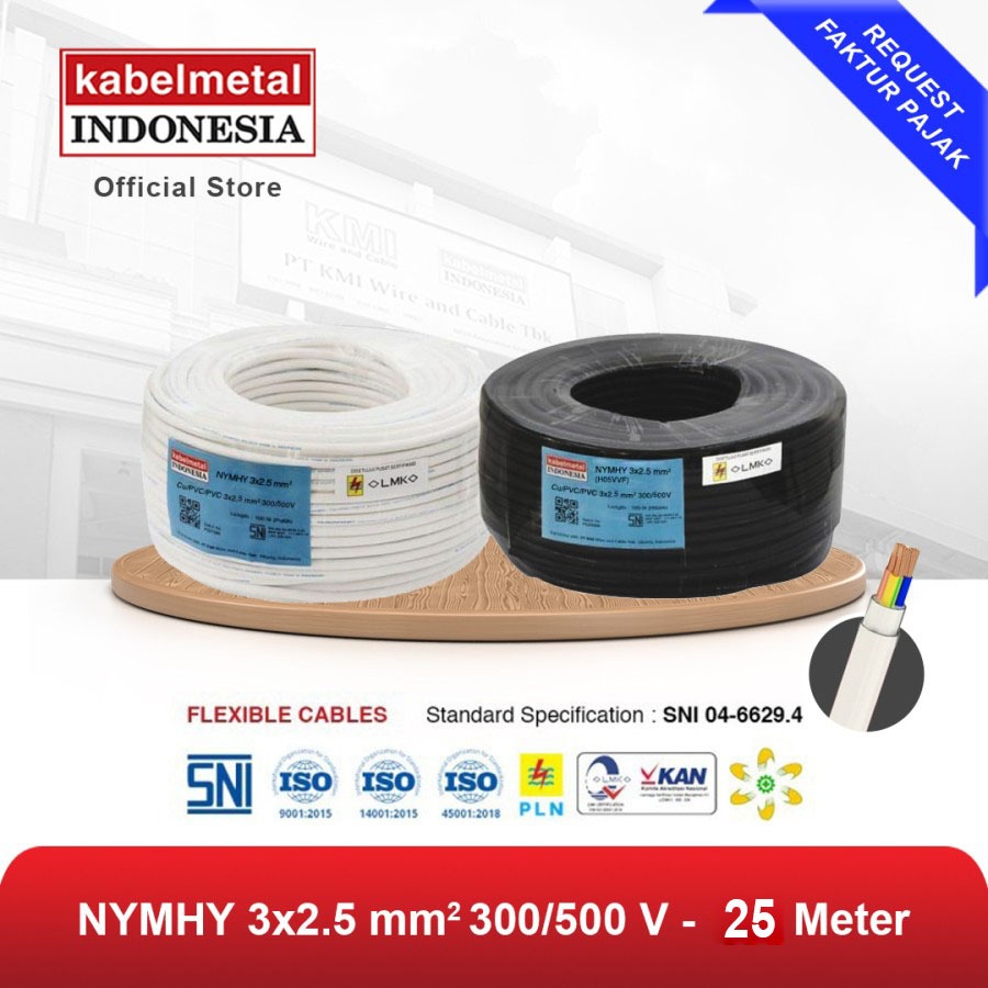 NYMHY Cable 3x2.5 mm 25 Meters Roll cablemetal INDONESIA - Flexible Copper Fiber PVC White Black ...