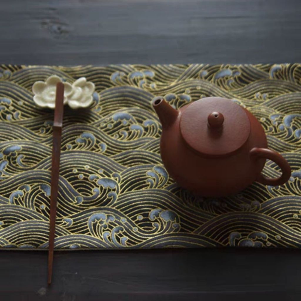 KATUN Japanese-style Cotton Canvas Fabric with Gold Wave and Cloud ...