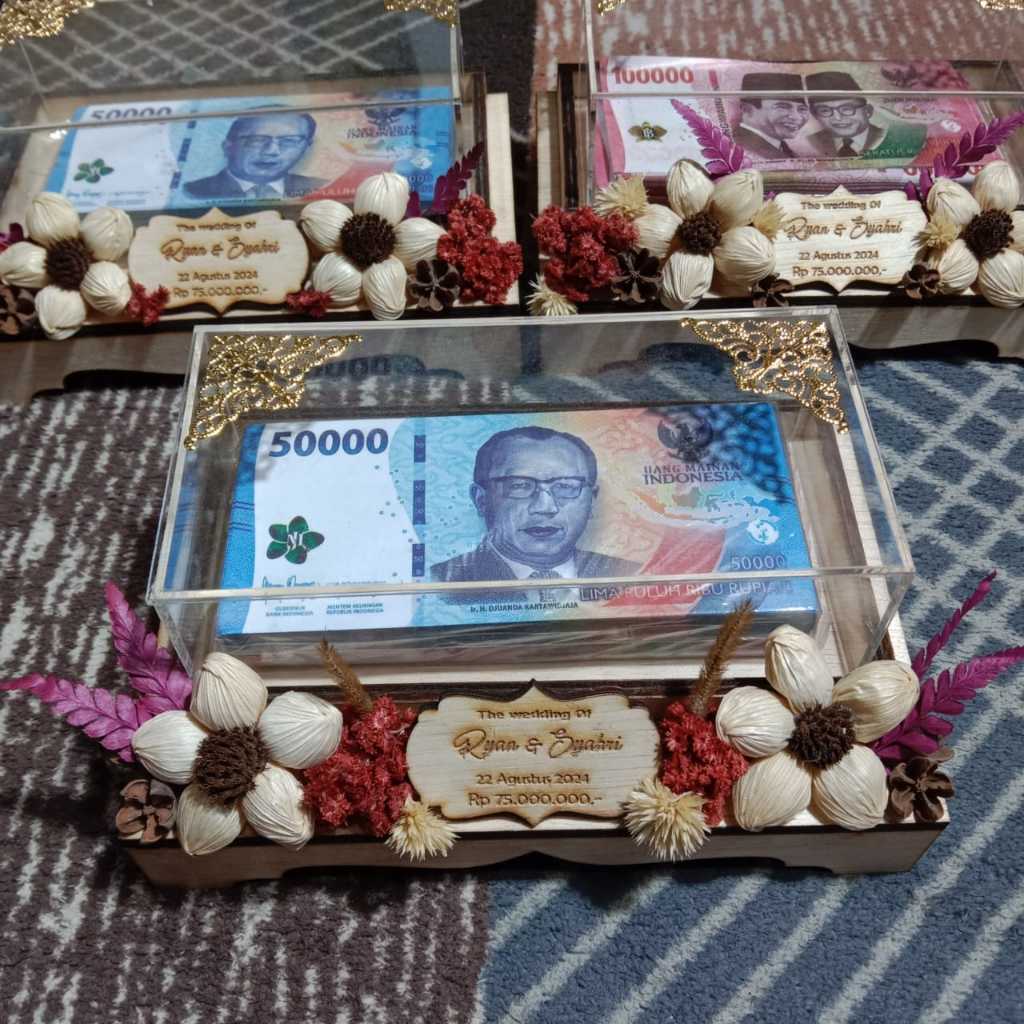 KAYU Wooden and Acrylic Wedding Organizer Rustic Dowry Money Box ...