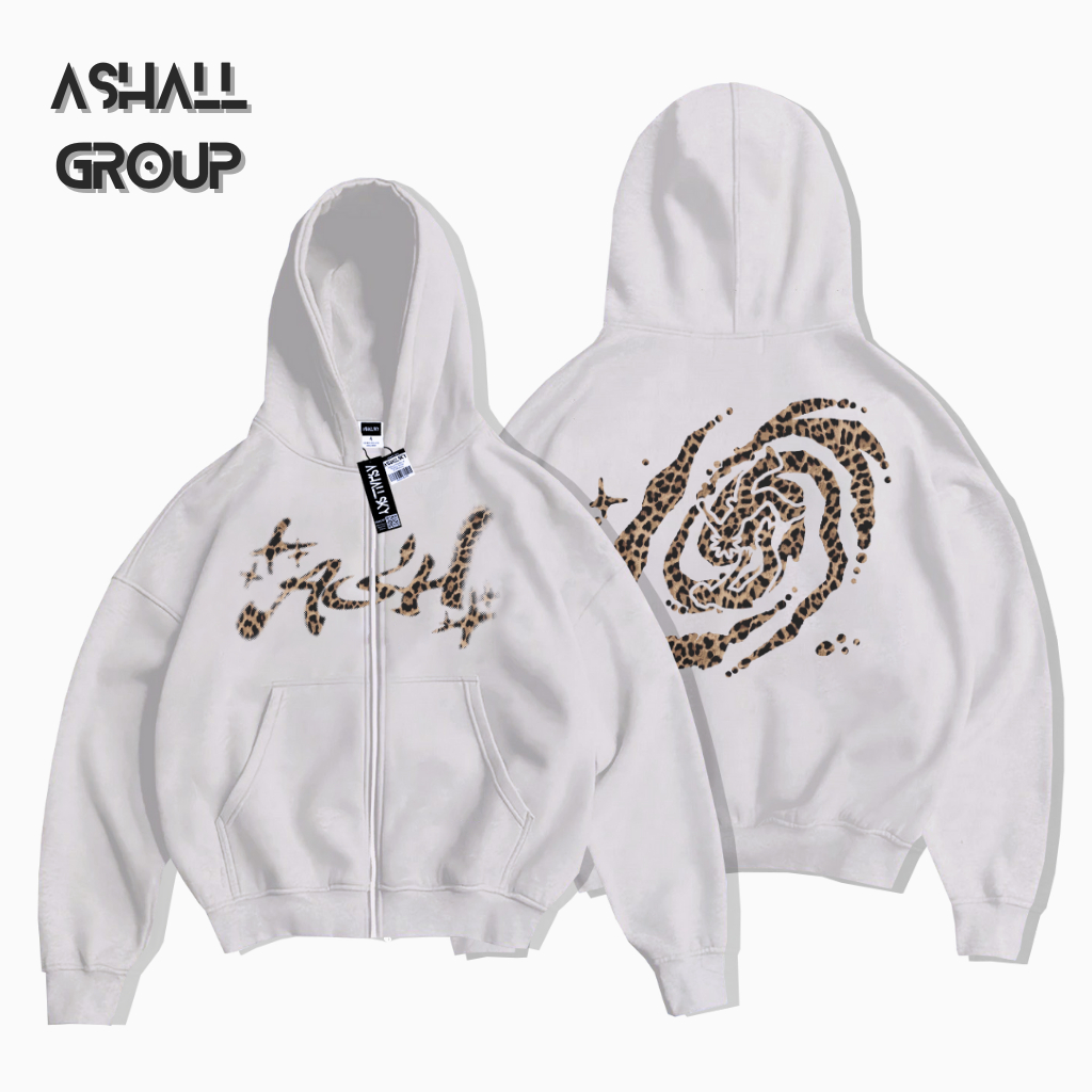 Ashall_Store White Vorteg Pattern Boxy Zipper Hoodie Jacket for Men and ...