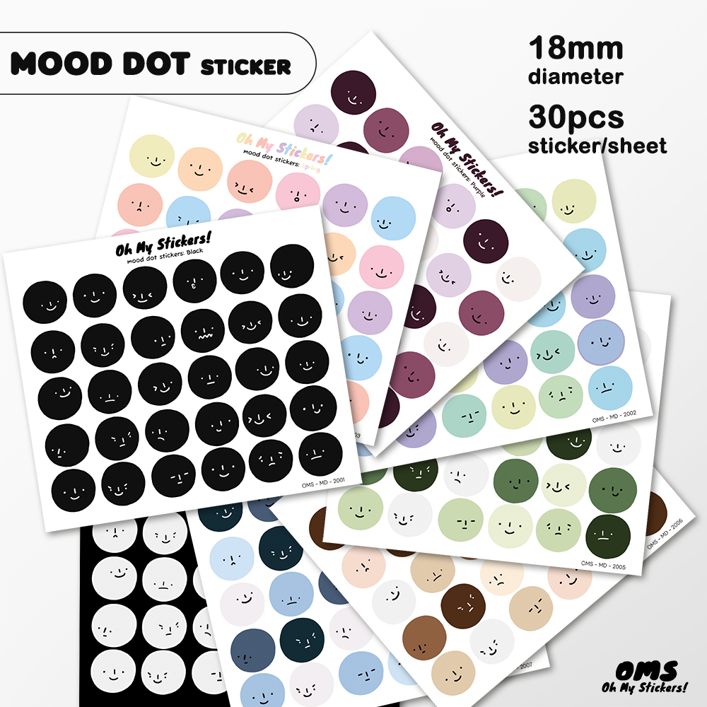 30pcs MOOD DOT Sticker | 1.8cm Sticker Diameter | Round Journaling ...