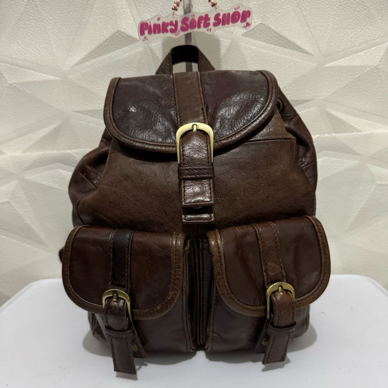 Genuine leather backpack. dark brown preloved backpack | Shopee Philippines