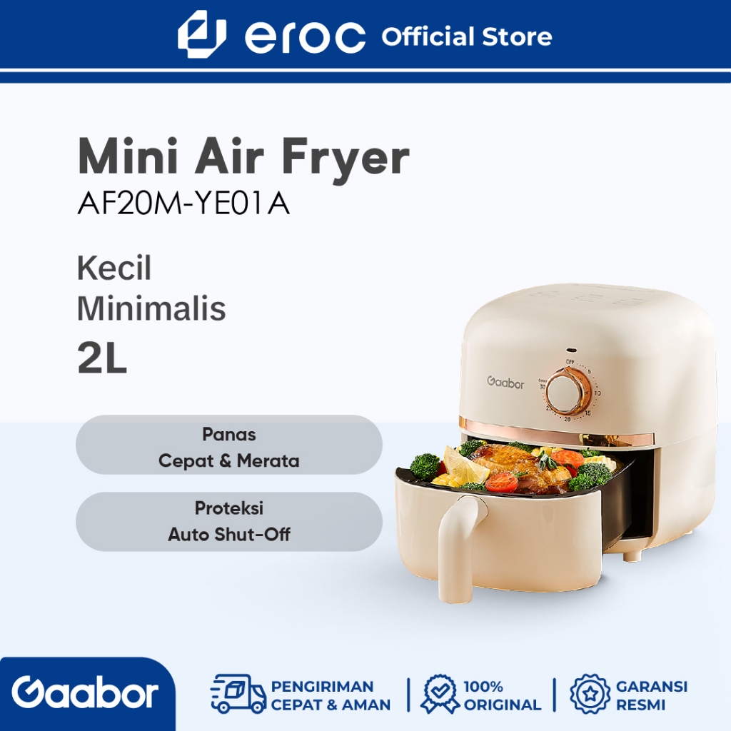 MESIN Gaabor Mini Air Fryer Small Low Watt 600W Small Oil-Free Frying ...