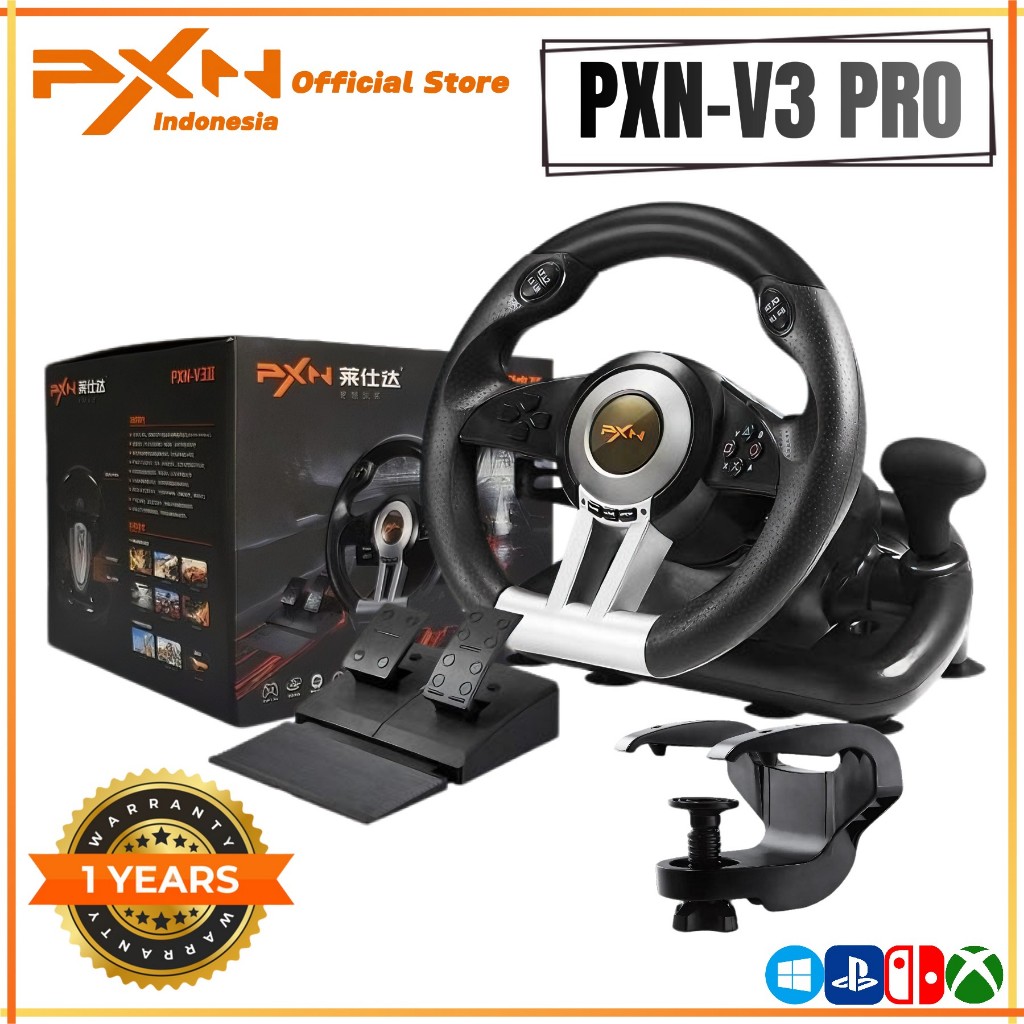 PXN V3 PRO 180 Degree Race Steering Wheel Compatible with PC, PS3, PS4 ...