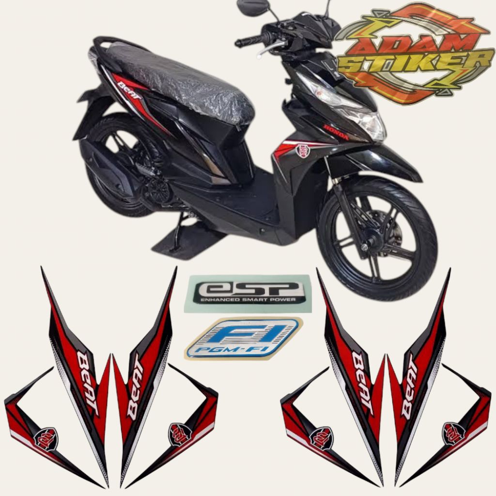 MERAH Honda beat cbs fi esp 2019 Black Red motorcycle striping sticker ...