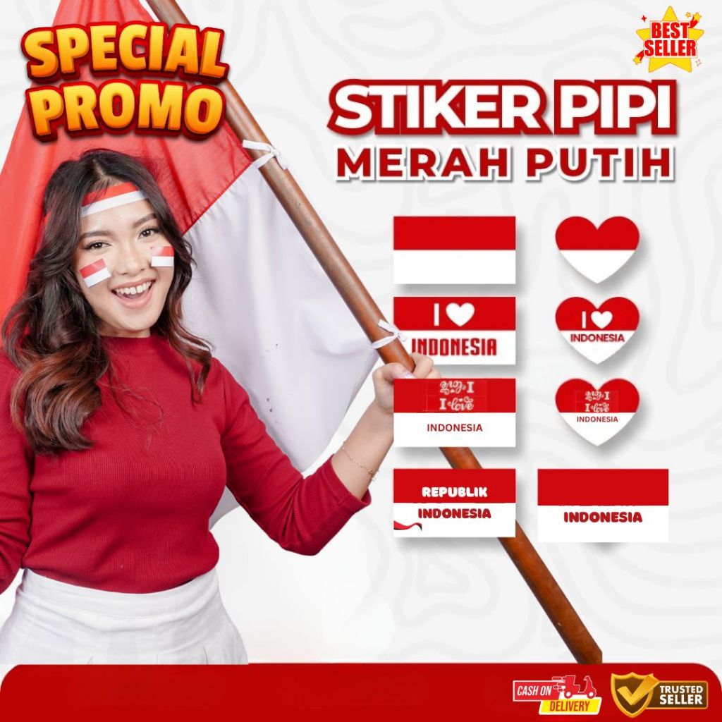 MERAH [1 Sheet /30-32 Pcs] Red and White Flag Sticker 17 August ...