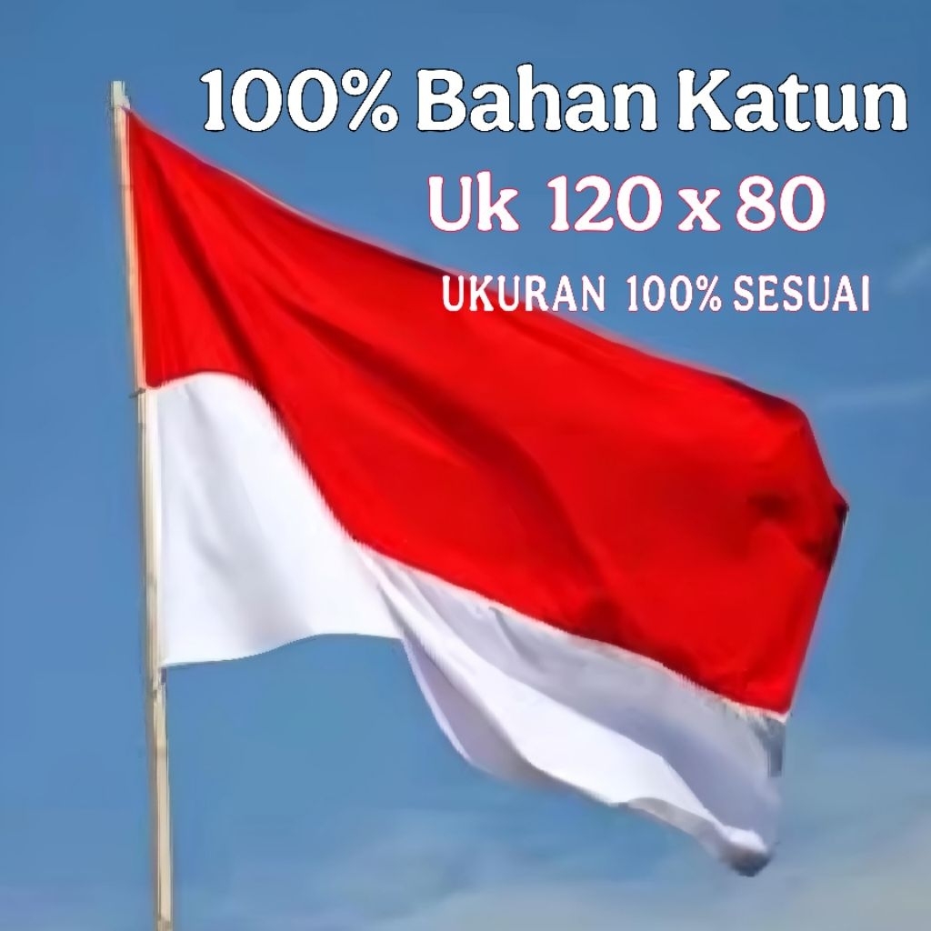 KATUN MERAH Red and White Flag 80 x 120 100% Cotton Material Real Size ...