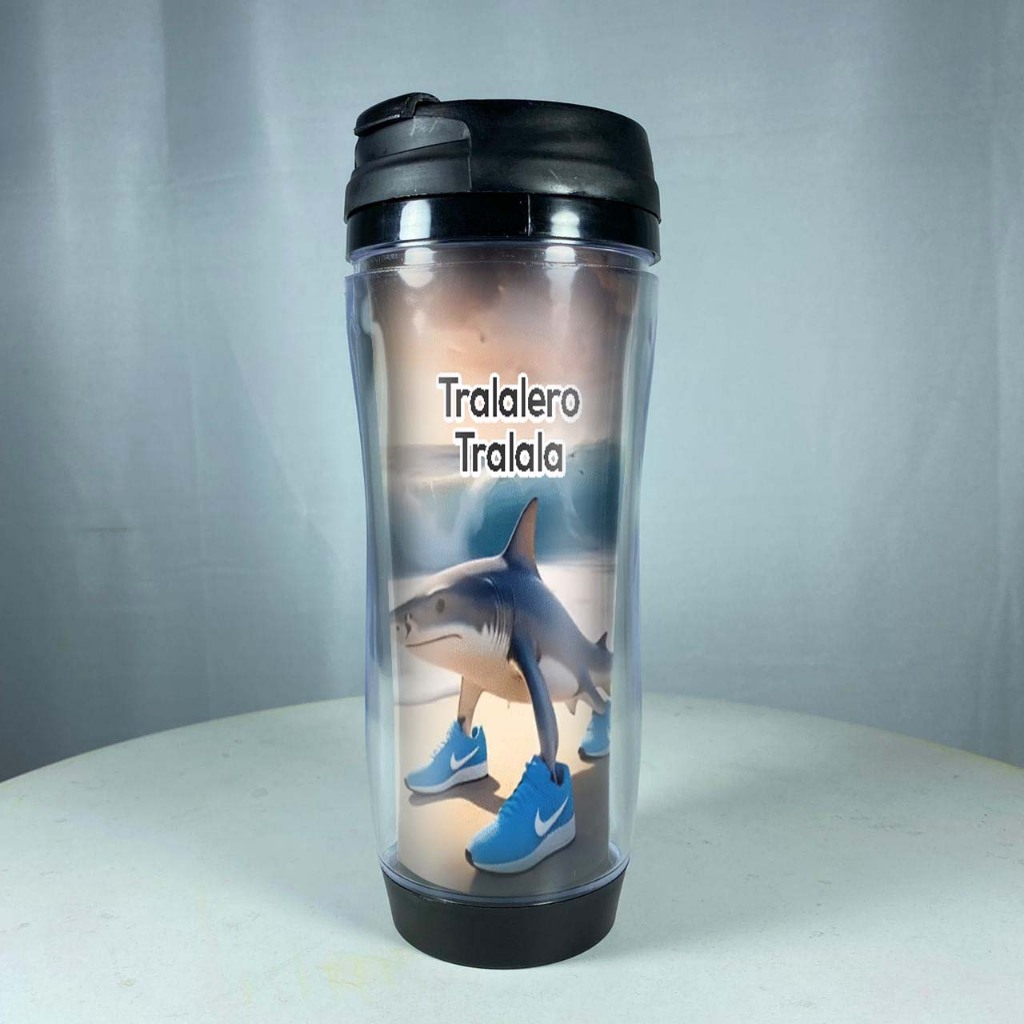Tumbler Tralalero tralala shark fish shoes Brain rot AI drinking bottle ...