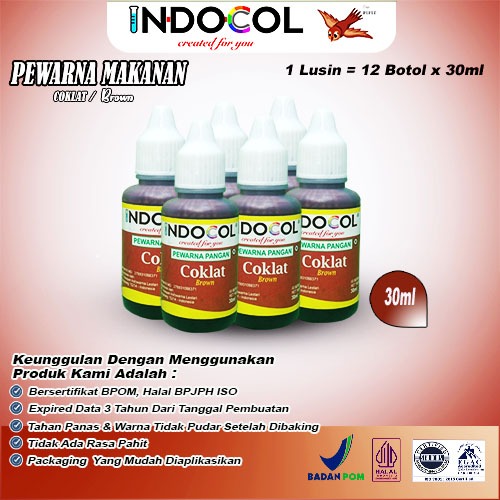 Indocol CHOCOLATE LIQUID COLORING (1 DOZEN = 12 BOTTLES x 30ml ...