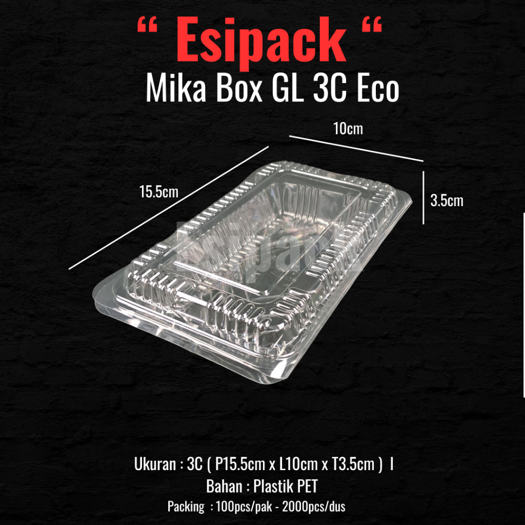Mika Cake Box Gl 3C Eco, Lunch Box Tray, Plastic Mica Box (100pcs ...