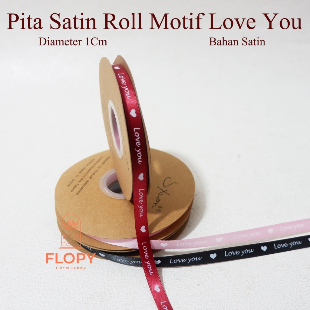 [ 1 CM X 36 METER ] Love You Motif Roll Satin Ribbon / Satin Ribbon ...
