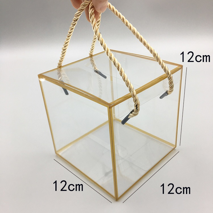 12 cm Mica Bag Mica Box Cake Holder Gold Square Transparent Mica Cake ...