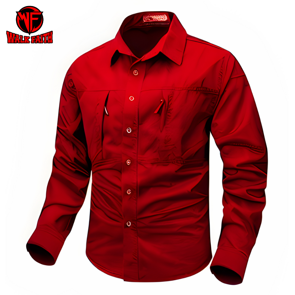KEMEJA MERAH Long Sleeve Red Tactical Shirt / Men's Tactical Shirt ...