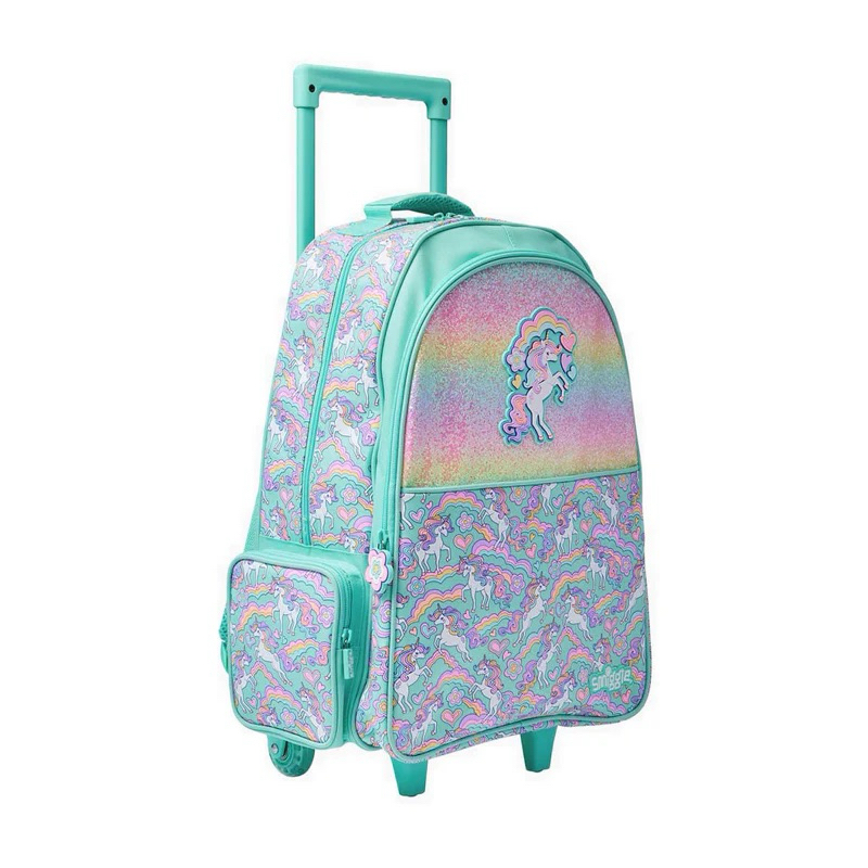 Smiggle trolley backpack lights up unicorn mint original 100% | Shopee ...