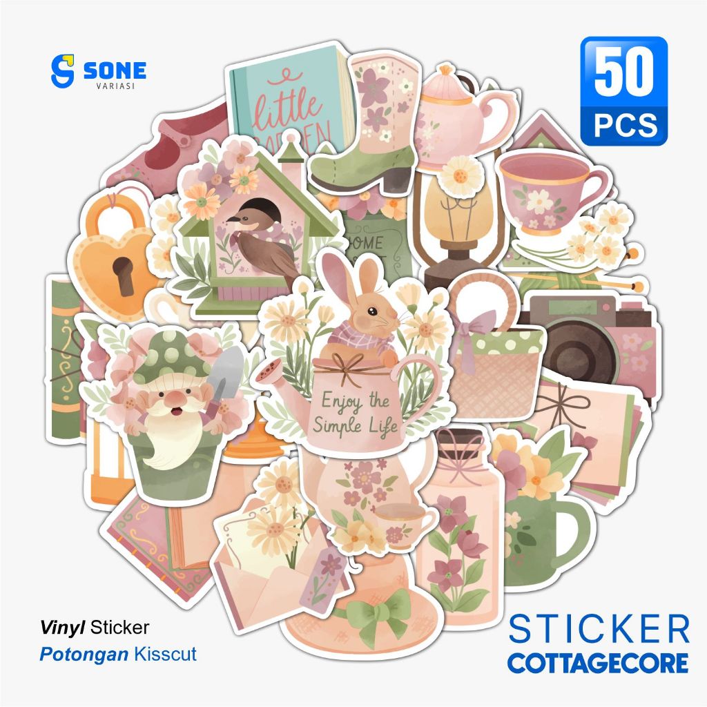 Cottagecore Vinyl Waterproof Sticker - Aesthetic Sticker Helmet Book ...