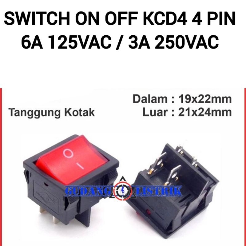 Kcd4 Rocker Switch Side Switch On Off 4 Pin 3A 250VAC Without Light ...