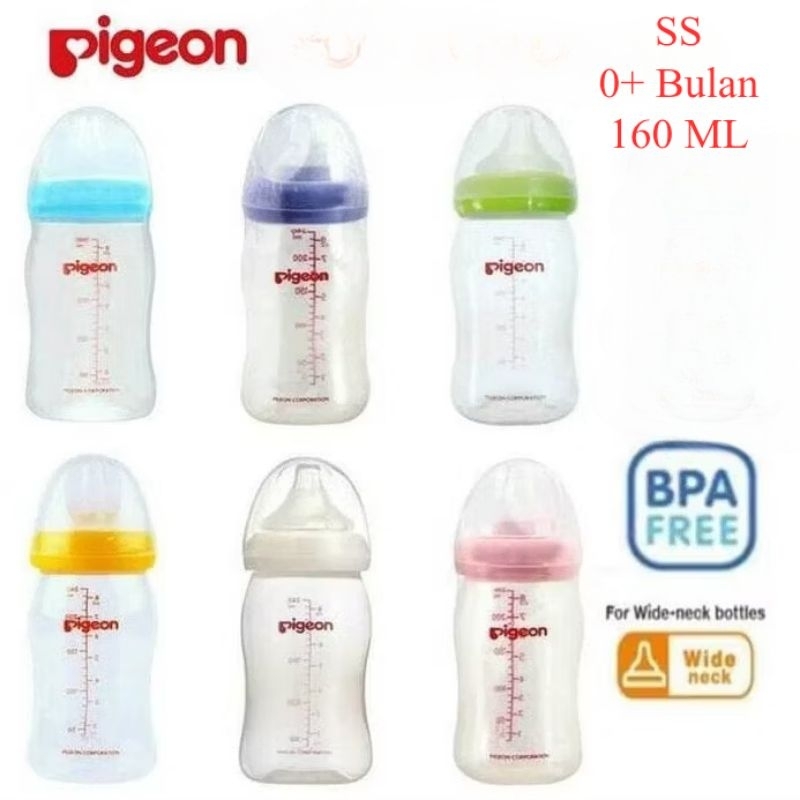 Pigeon Wide Neck Soft Touch Milk Bottle 160 ML - Wide Neck Bottle 0 + Peristaltic Month | Shopee ...