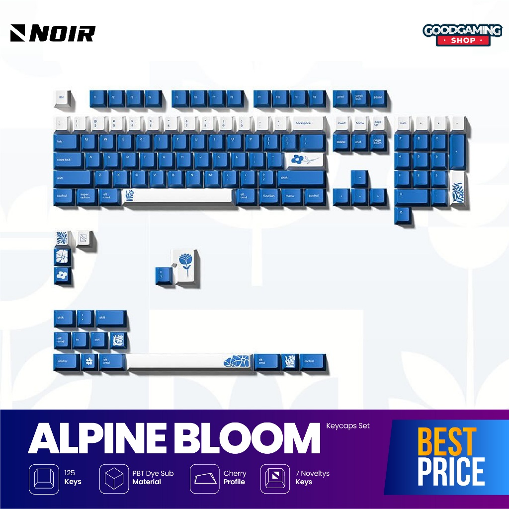 Noir Alpine Bloom Keycaps - PBT Dyesub Cherry Profile 125 keys ANSI ...