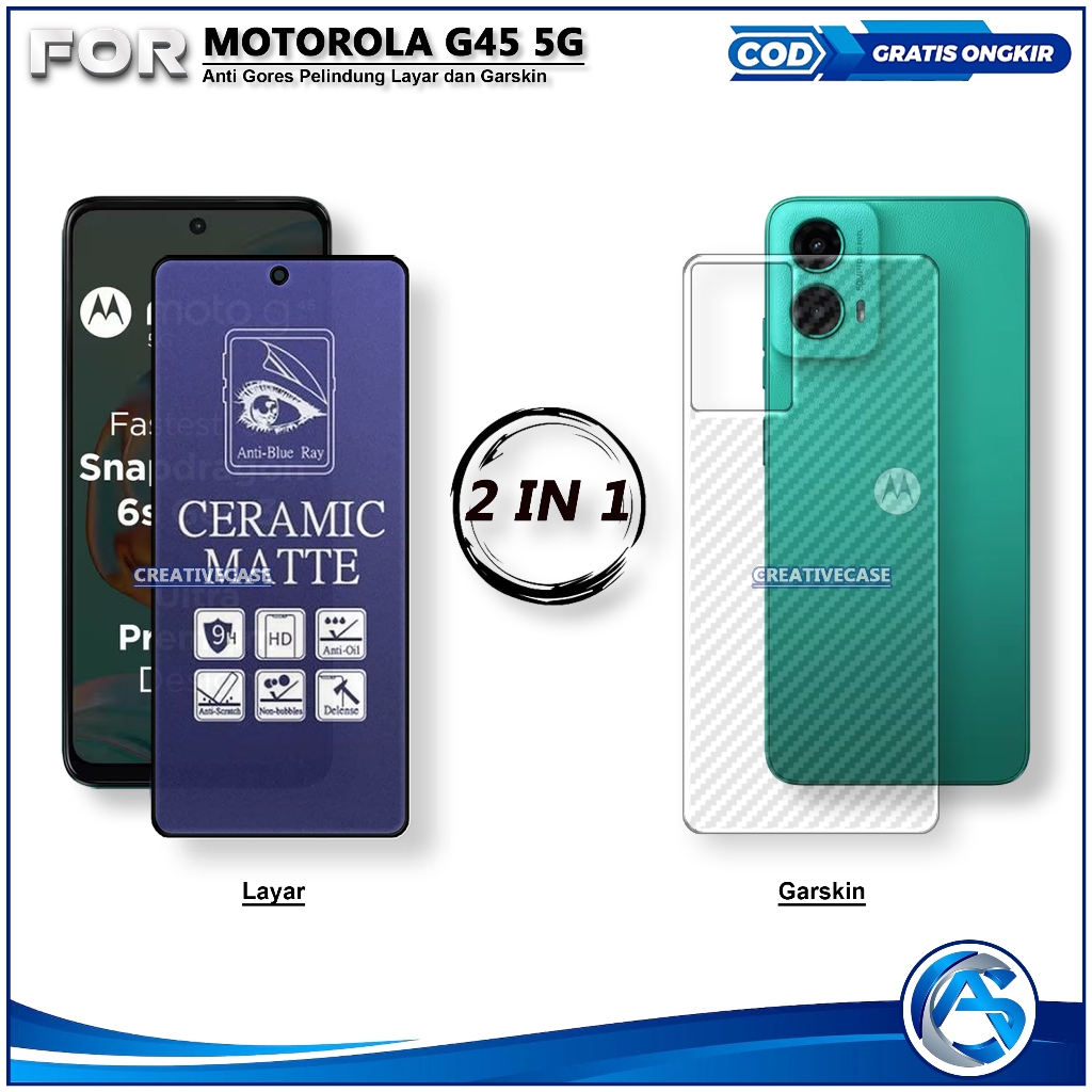 LAYAR Package 2IN1 Tempered Glass Anti Spy Motorola G45 Moto G34 Screen ...