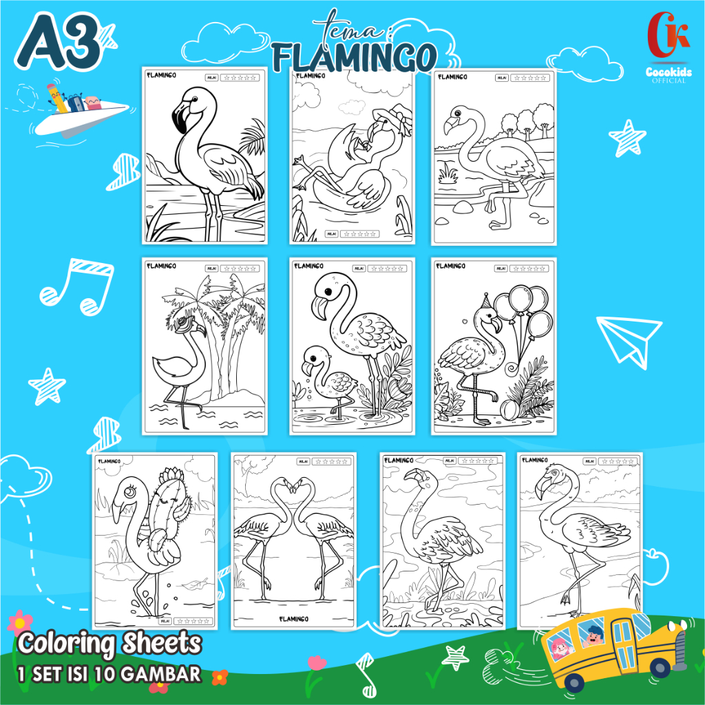 (FLAMINGGO 01) A3 CHILDREN'S COLORING PAPER - COLORING SHEETS SERIES 1 ...