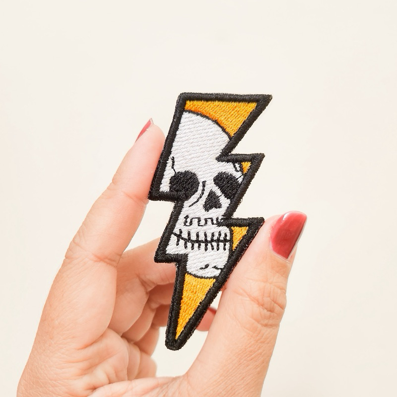 THUNDER EMBROIDERED PATCHES / SKULL LIGHTNING EMBROIDERED BADGE ...