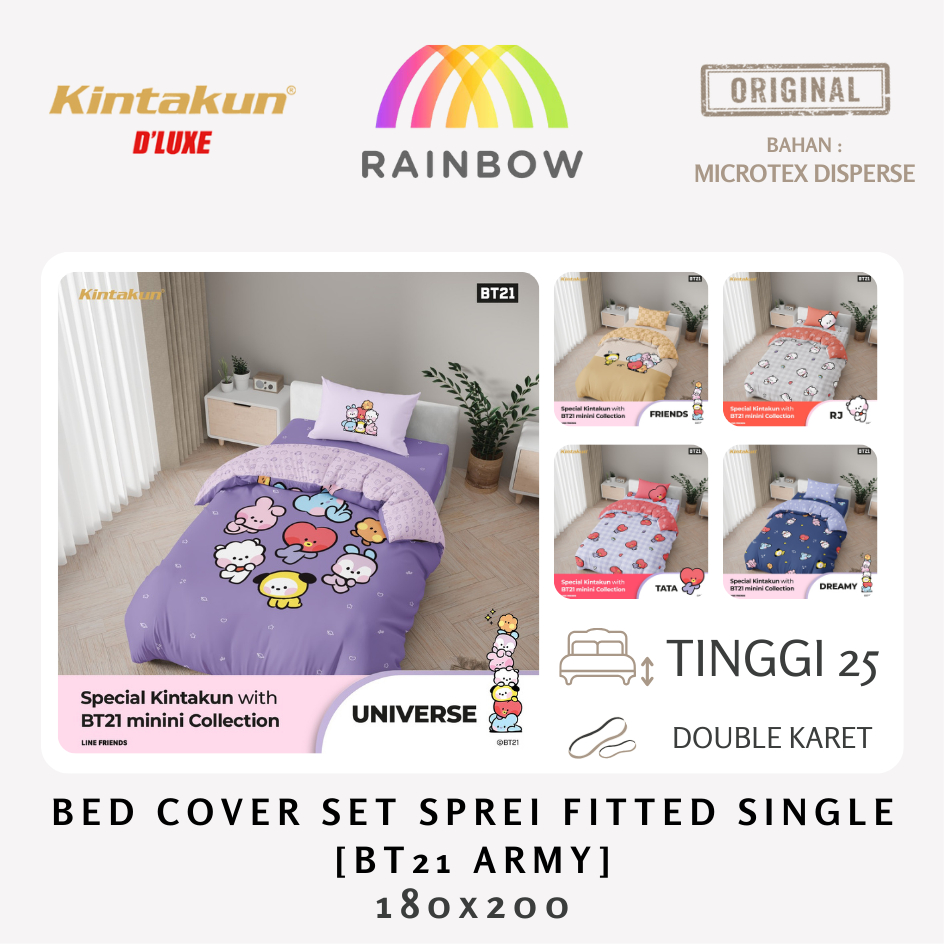 [EXCLUSIVE] [BT21 ARMY] Kintakun Deluxe - Bed Cover SET FITTED Single ...