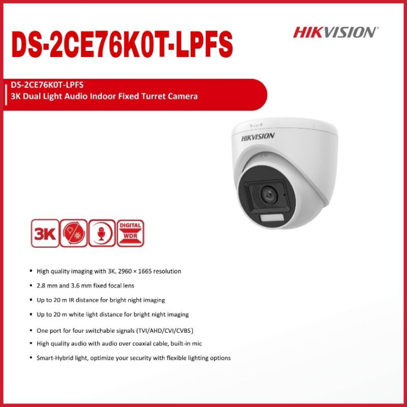 HIKvision DS-2CE76K0T-LPFS 5MP 3K Smart Hybrid Light Audio Indoor Fixed Turret Camera | Shopee ...