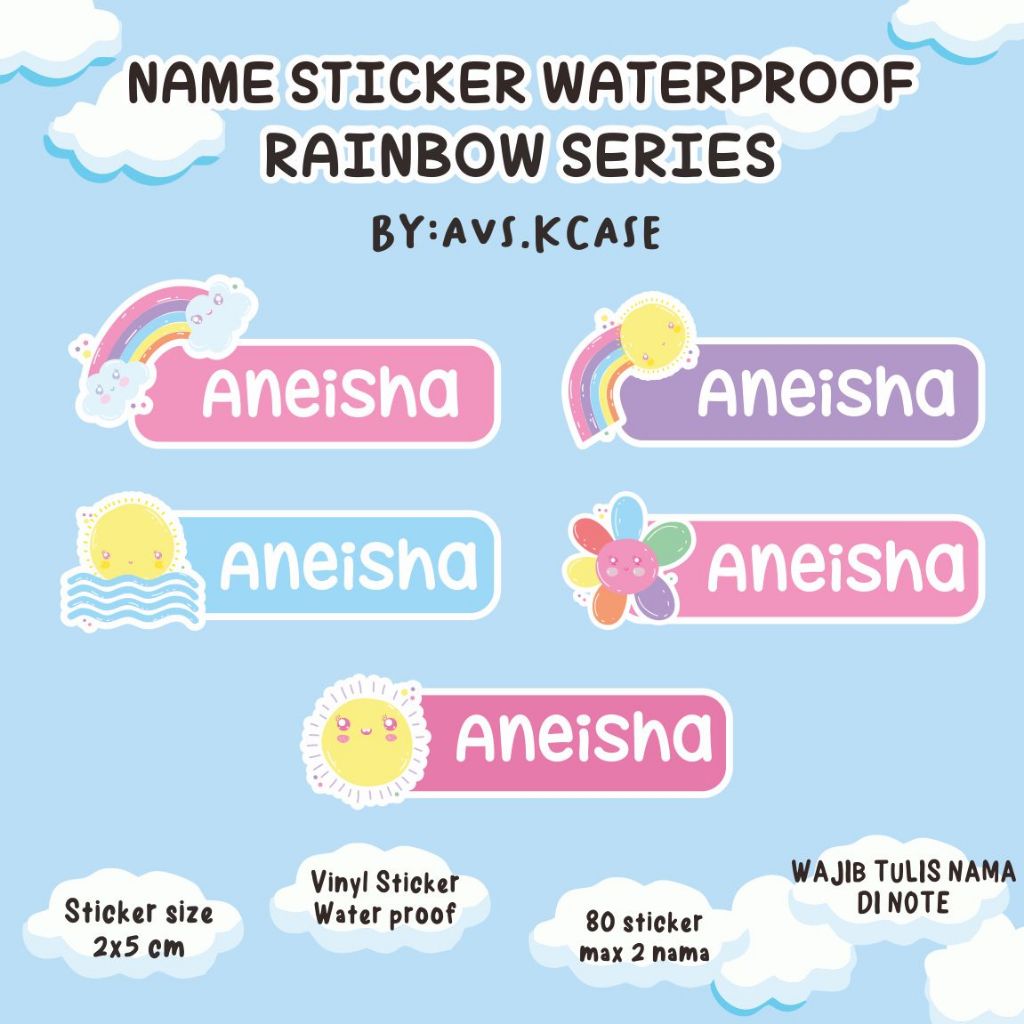 WATERPROOF RAINBOW THEME NAME STICKER | Shopee Philippines