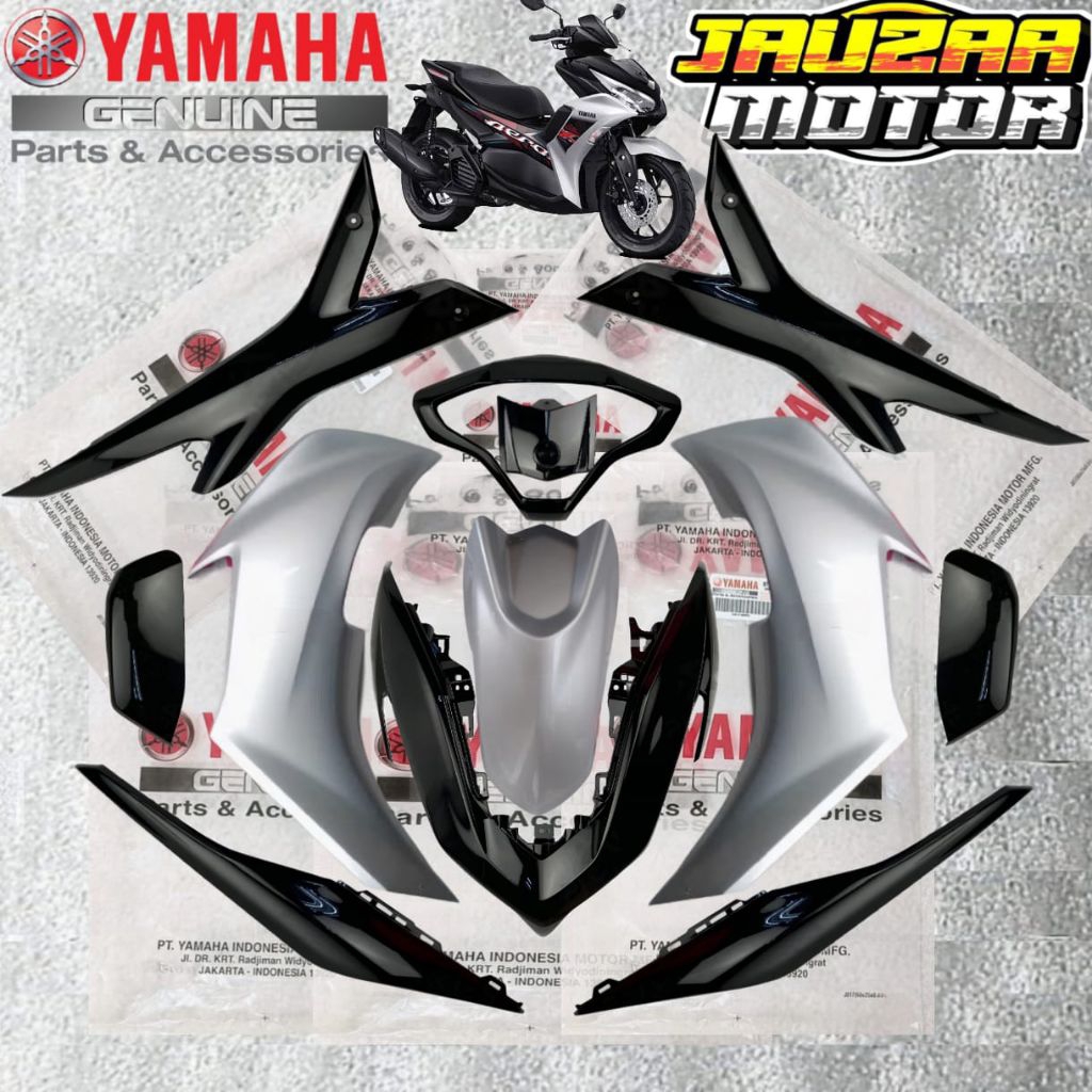 FUL FULL SET FINE BODY COVER NEW AEROX 155 CONNECTED BBP SILVER GLOSSY ...