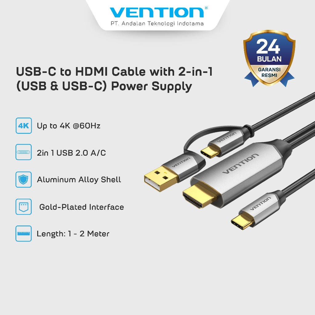 Vention USB Type C to HDMI Cable 4K@60hz With Power Supply 2in1 USB A/C ...