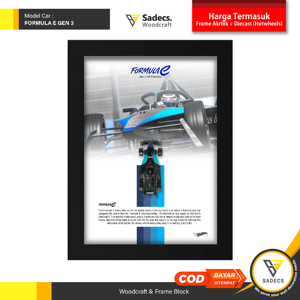 FORMULA E GEN 3 Acrylic Frame Wall Display Size 22x17cm (3 Cm Cavity ...