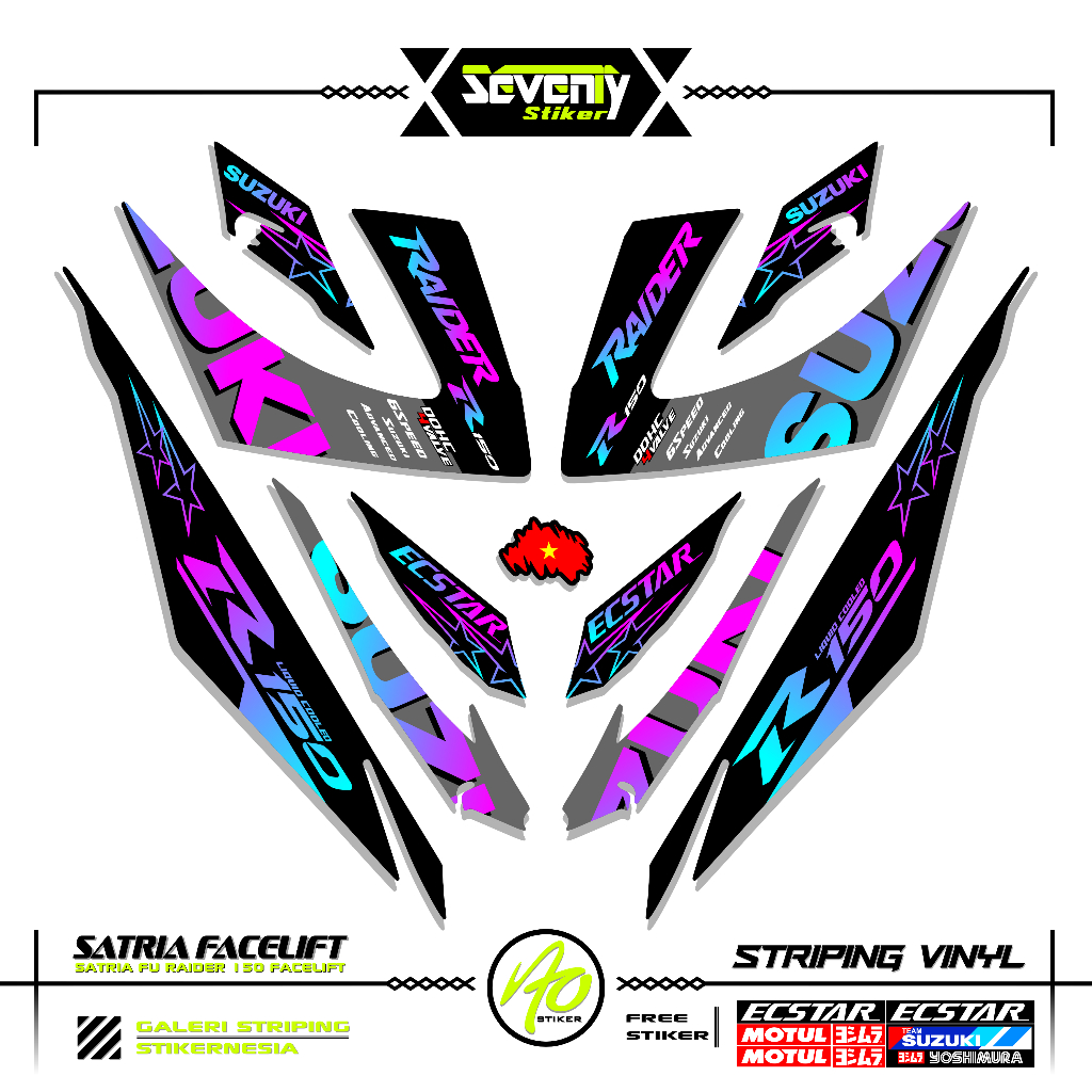 SATRIA FU FACELIFT STRIPING MOTIF X2 STICKER LIS SUZUKI RAIDER R150 ...