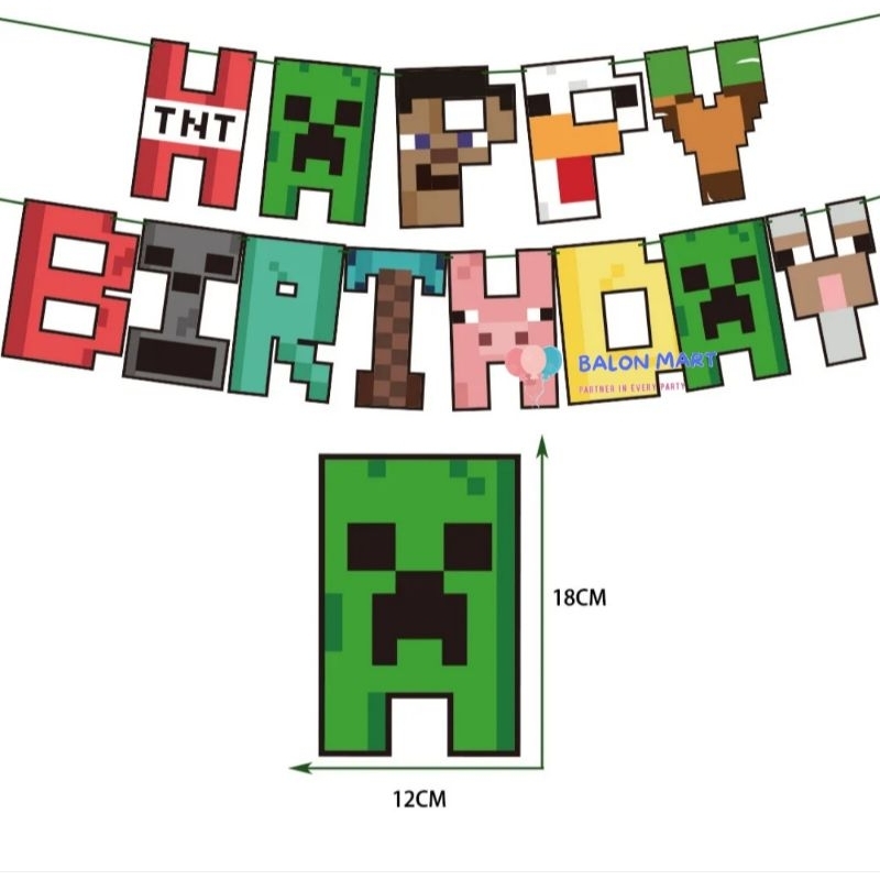 Bunting Flag / Happy Birthday HBD Minecraft Banner | Shopee Philippines
