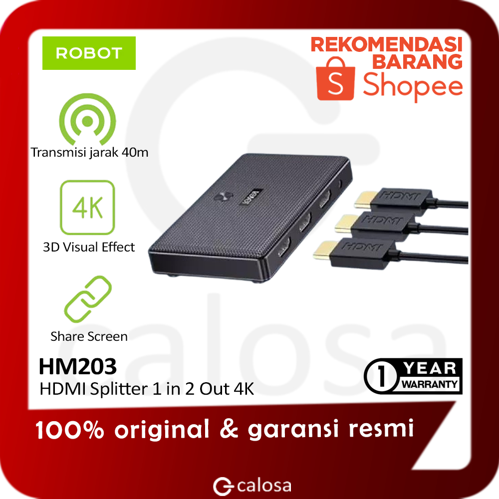 Robot HM203 HDMI Splitter 1 in 2 Out 4K | Shopee Philippines