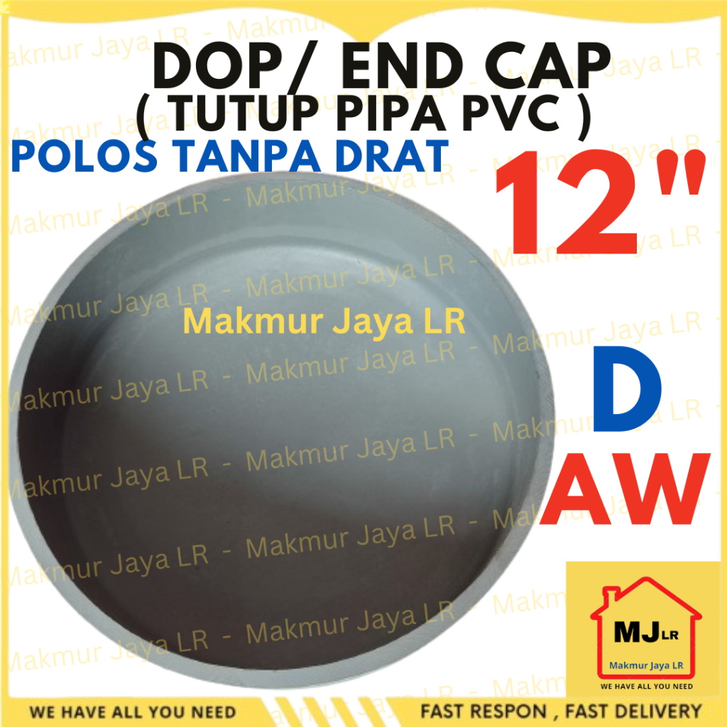 Dop 12" 12 inch END CAP PVC Pipe Cover Type D / AW THICK Plain Without ...