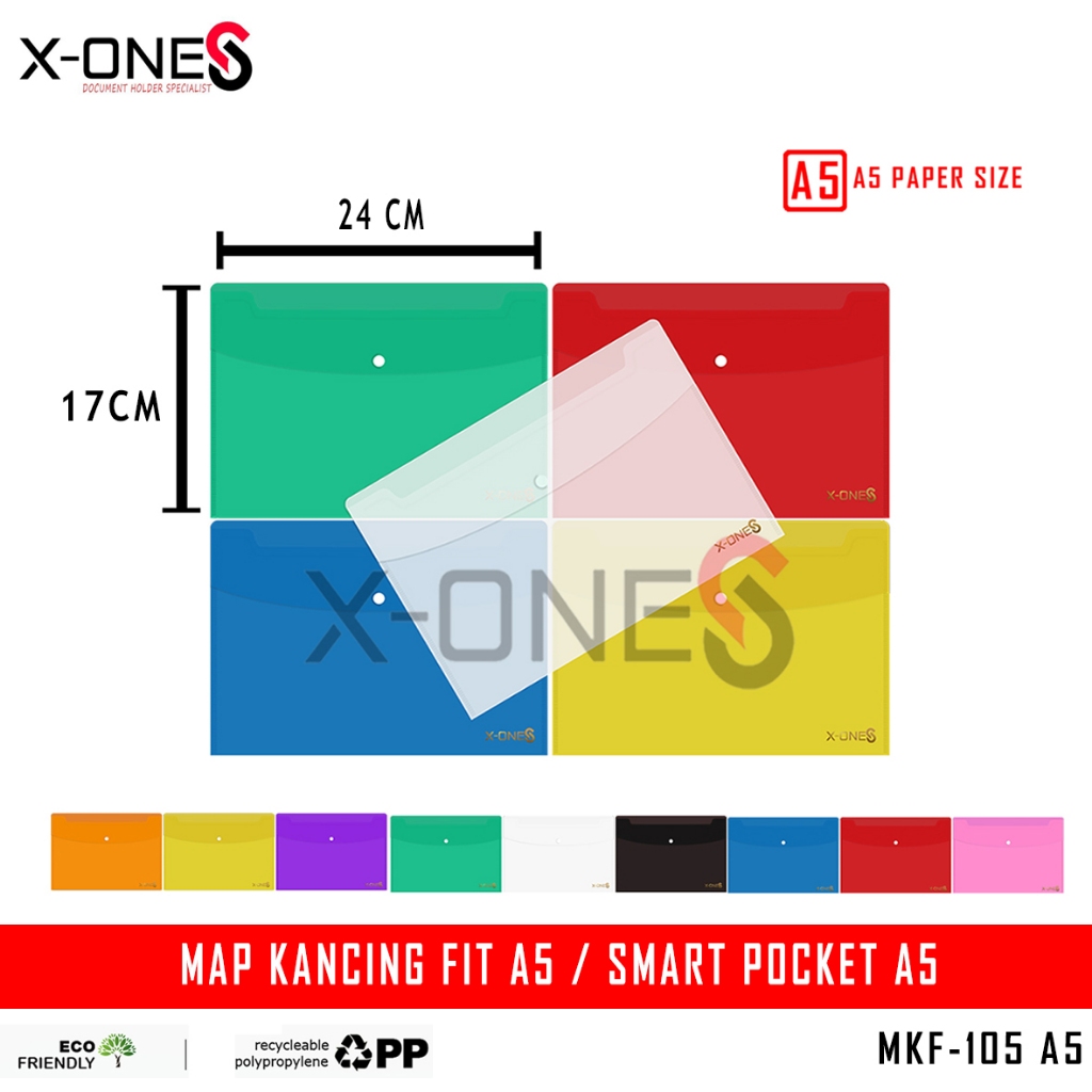X-ONE (6 PCS) PLASTIC MAP BUTTON 1 FIT A5 TRANSPARENT ENVELOPE COLOR ...