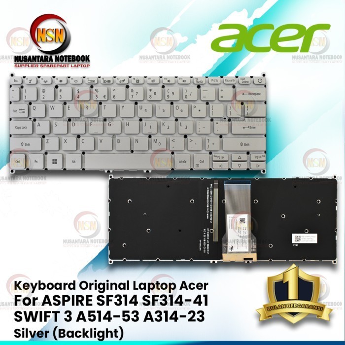 Original Acer SF314 Series Swift 3 SF314-41 Silver Backlight Keyboard ...